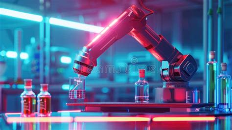 Automation Statistics Visually Represented In Real Time By A Robotic Arm In A High Tech Lab