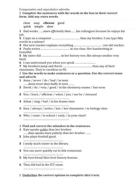 Comparative And Superlative Adverbs Pdf Career And Growth Sports