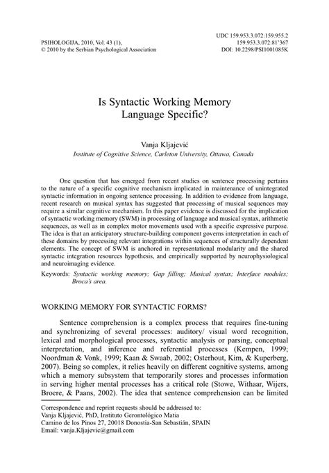 Pdf Is Syntactic Working Memory Language Specific