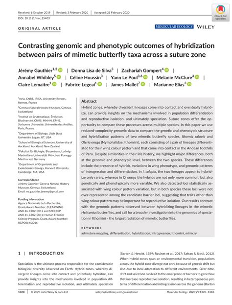 Pdf Contrasting Genomic And Phenotypic Outcomes Of Hybridization Between Pairs Of Mimetic