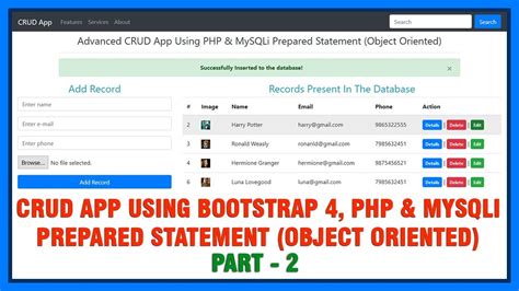 02 Advanced Crud App Using Bootstrap 4 Php And Mysqli Prepared Statement In Object Oriented