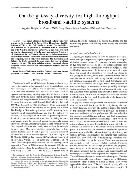 Pdf Gateway Diversity Scheme For A Future Broadband Satellite System