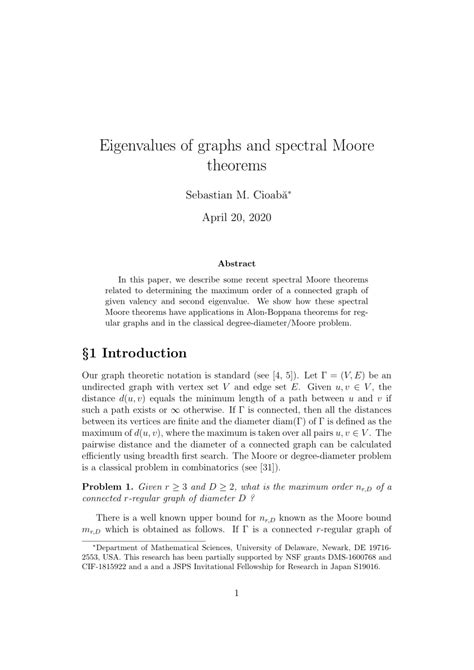 Pdf Eigenvalues Of Graphs And Spectral Moore Theorems