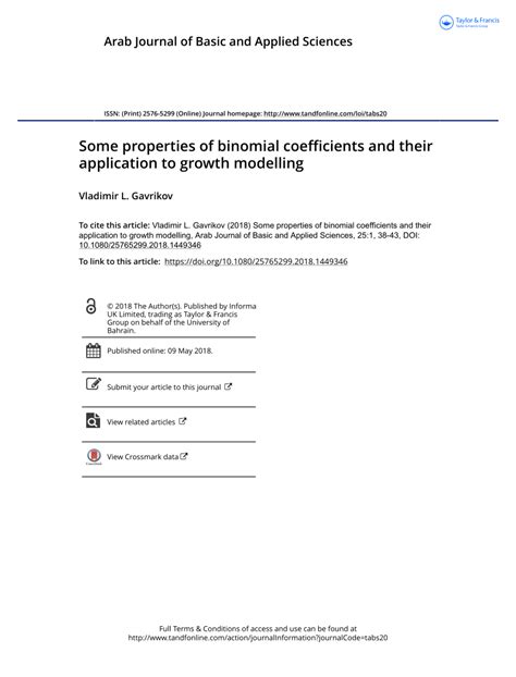Pdf Some Properties Of Binomial Coefficients And Their Application To