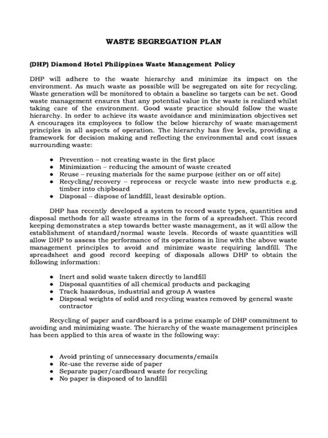 Waste Segregation Plan Pdf Waste Management Waste