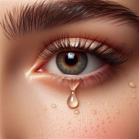 A Tear Falls From A Girls Eye Closeup Isolated On White Background Premium Ai Generated Image