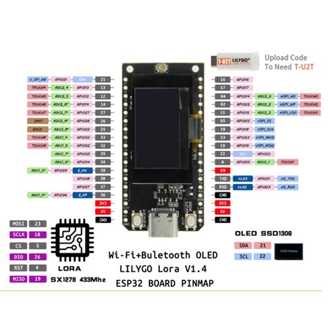Esp32 Lilygo Lora V1 4 433mhz Oled 0 96 Adapter T U2t
