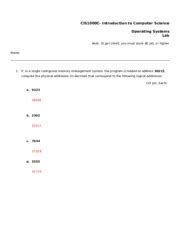 Operating Systems Solved CIS C Introduction To Computer Science Operating Systems Lab