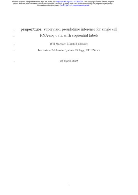 Pdf Psupertime Supervised Pseudotime Inference For Single Cell Rna