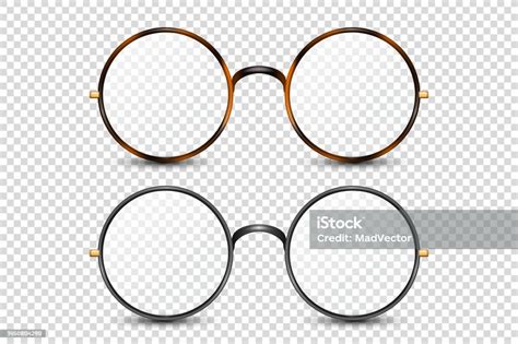 벡터 3d 현실적인 표범 검은 라운드 프레임 안경은 투명 무색 투명 유리 여성과 남성용 안경 액세서리로 설정되어 있습니다 광학 렌즈 빈티지 트렌디 한 안경 전면 모습 3차원