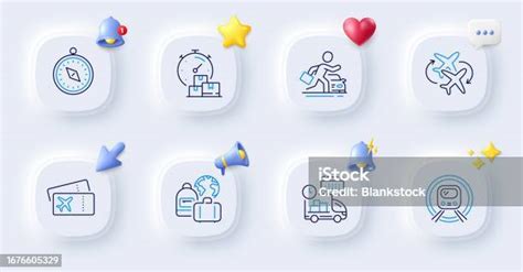 수하물 여행 나침반 및 렌터카 라인 아이콘 웹 앱의 경우 인쇄 벡터 3차원 형태에 대한 스톡 벡터 아트 및 기타 이미지 3차원 형태 가방 검사 보기 Istock