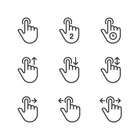 Touchscreen Control Pixel Perfect Linear Icons Set Navigation Gestures
