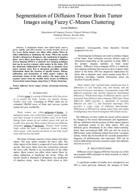 Segmentation Of Diffusion Tensor Brain Tumor Images Using Fuzzy C Means Clustering Pdf