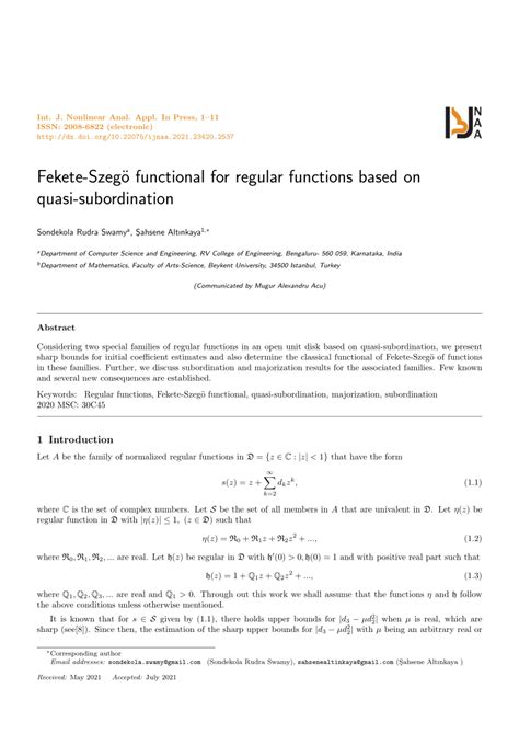 Pdf Fekete Szegö Functional For Regular Functions Based On Quasi Subordination