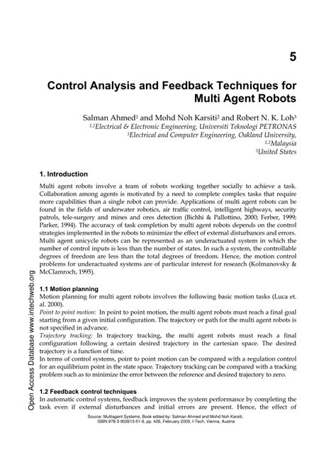 Pdf Control Analysis And Feedback Techniques For Multi Agent Robots