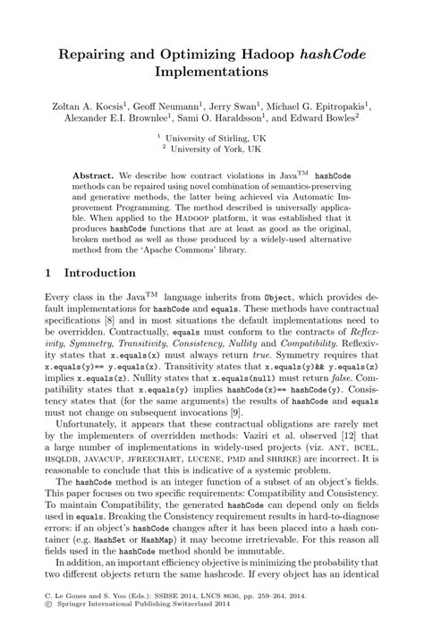 Pdf Repairing And Optimizing Hadoop Hashcode Implementations