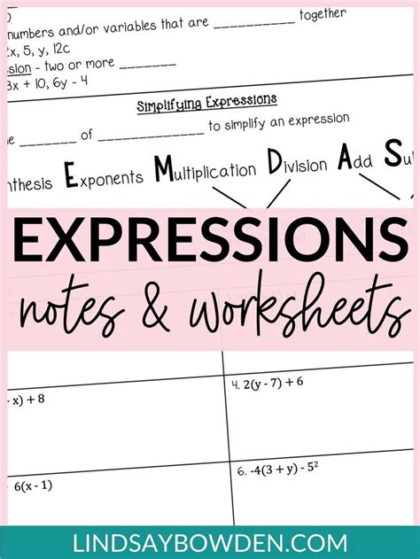 Simplifying And Evaluating Expressions Notes And Worksheets Evaluating Expressions