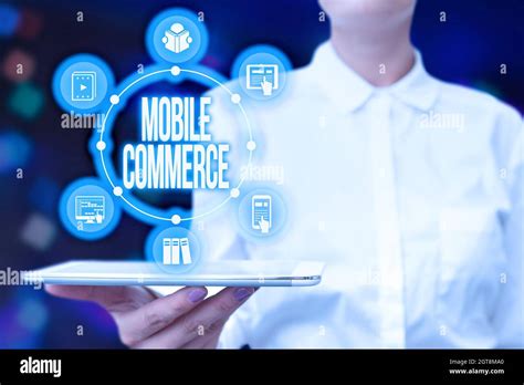 Sign Displaying Mobile Commerce Internet Concept Using Mobile Phone To