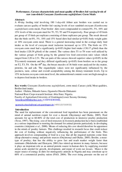 Pdf Performance Carcass Characteristic And Meat Quality Of Broilers