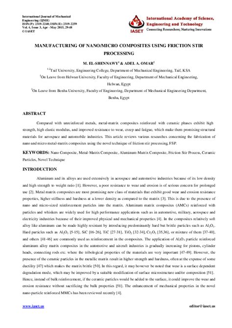 Pdf Manufacturing Of Nanomicro Composites Using Friction Stir Processing