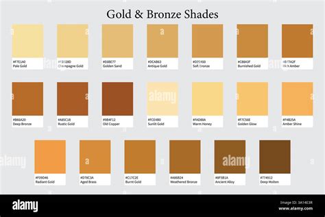 Color Palettes 20 Shades Of Gold And Bronze Soft Warm Deep And Aged