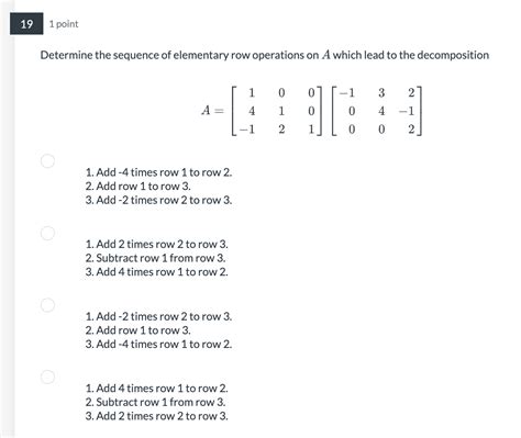 solved 1 point determine the sequence of elementary row