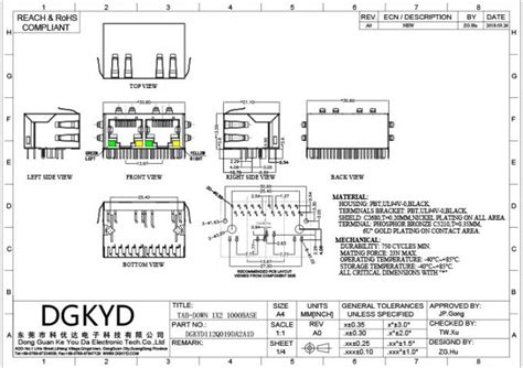 Dgkyd112q019da2a1d Dual Port Rj45 Connector Ethernet Gigabit Filter 10p8c Interface Network Port