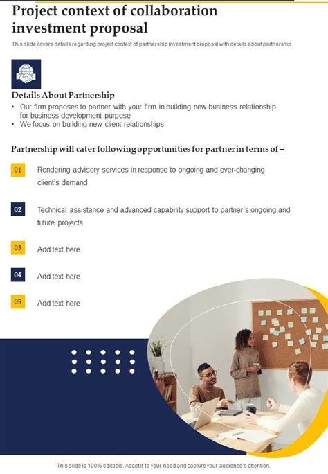 Project Context Of Collaboration Investment Proposal One Pager Sample Examp