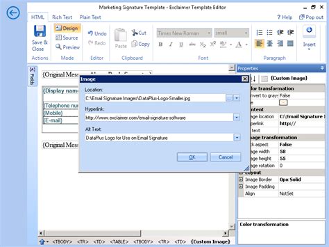 template editor screenshots exclaimer
