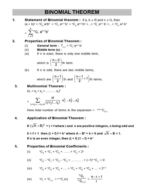 Binomial Theorem Formula Pdf Mathematical Logic Numbers