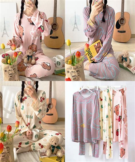 부들부들 촉감좋은 여성 잠옷세트 긴팔 긴바지 봄가을 귀여운 곰돌이 파자마 홈웨어 에이블리