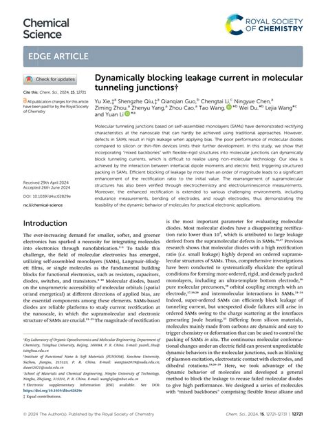 Pdf Dynamically Blocking Leakage Current In Molecular Tunneling Junctions