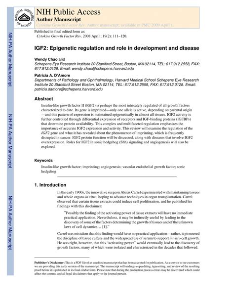 Pdf Igf2 Epigenetic Regulation And Role In Development And Disease