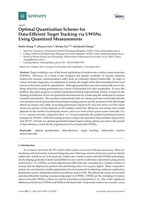 Pdf Optimal Quantization Scheme For Data Efficient Target Tracking Via Uwsns Using Quantized