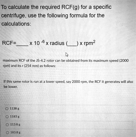 To Calculate The Required Rcfg For A Specific Centrifuge Use The Following Formula For The