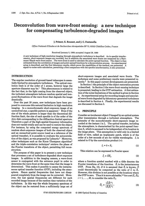 Pdf Deconvolution From Wave Front Sensing A New Technique For Compensating Turbulence
