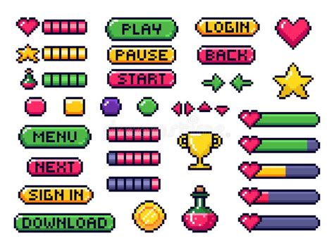 pixel game buttons games ui gaming controller arrows and 8 bit pixels
