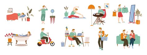 Man Daily Routine Life Cycle Schedule Habits Set 13086449 Vector Art