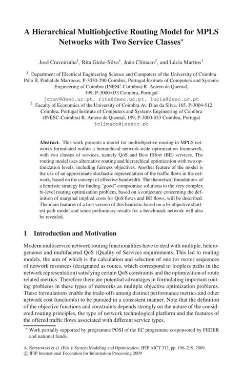 Pdf A Hierarchical Multiobjective Routing Model For Mpls Networks