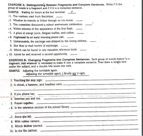 Solved 1 Exercise A Distinguishing Between Fragments And
