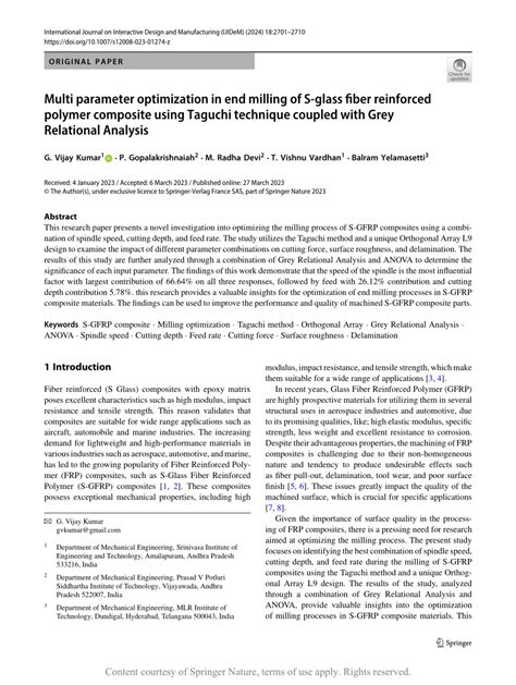 Multi Parameter Optimization In End Milling Of S Glass Fiber Reinforced Polymer Composite Using