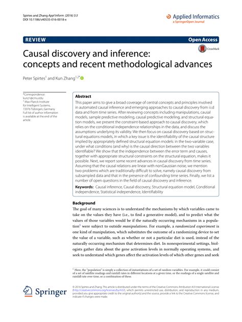 Pdf Causal Discovery And Inference Concepts And Recent