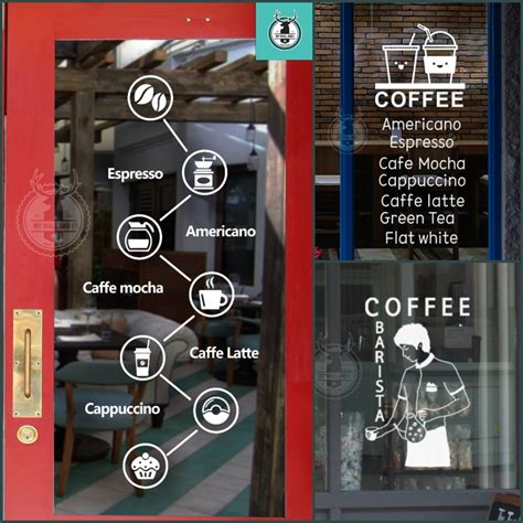 สติ๊กเกอร์แต่งร้านกาแฟ ร้านbakery ติดกระจกร้าน แต่งร้านเค้ก ขนมเก๋ๆ Cafe Coffee Cake Shopee