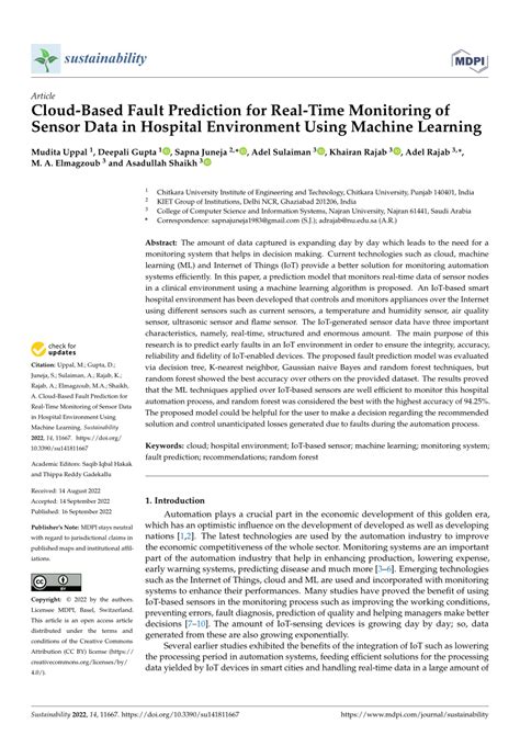 Pdf Cloud Based Fault Prediction For Real Time Monitoring Of Sensor Data In Hospital