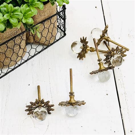 Gold Glass Knobs Glass Knob With Gold Base Vintage Style Knobs Brass