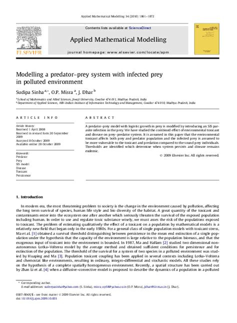 Pdf Modelling A Predatorprey System With Infected Prey In Polluted Environment