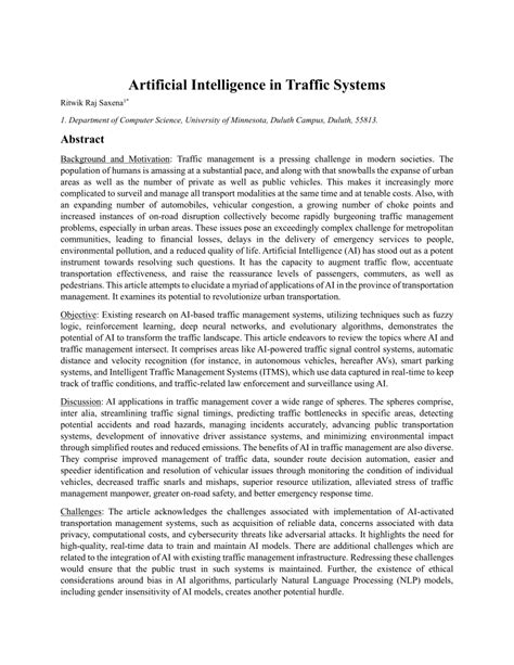 Pdf Artificial Intelligence In Traffic Systems