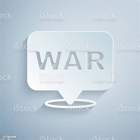 종이 는 회색 배경에 격리 된 단어 전쟁 아이콘을 잘라 국제 군사 충돌 육군 군비 핵무기 텍스트템플릿입니다 종이 아트 스타일 벡터 0명에 대한 스톡 벡터 아트 및 기타