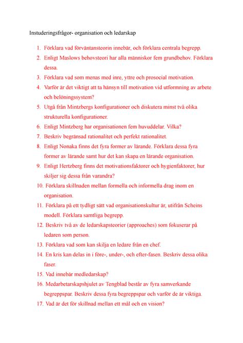 Instuderingsfrågor Orgled Instuderingsfrågor Organisation Och
