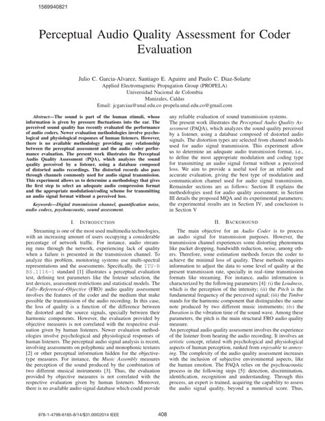 Pdf Perceptual Audio Quality Assessment For Coder Evaluation